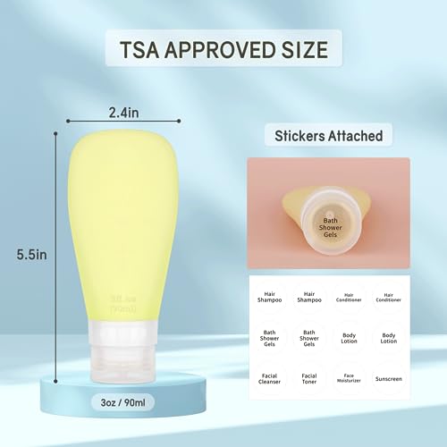 Silicone Travel Bottles for Toiletries TSA Approved Travel Size Containers Set 3 Pack Portable Leak Proof Refillable Cosmetic Squeeze Bottles Shampoo Hair Conditioner Body Lotion Bath Shower Gel