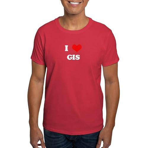 CafePress I Love GIS Dark T Shirt Men's Traditional Fit Dark Casual Tshirt Red