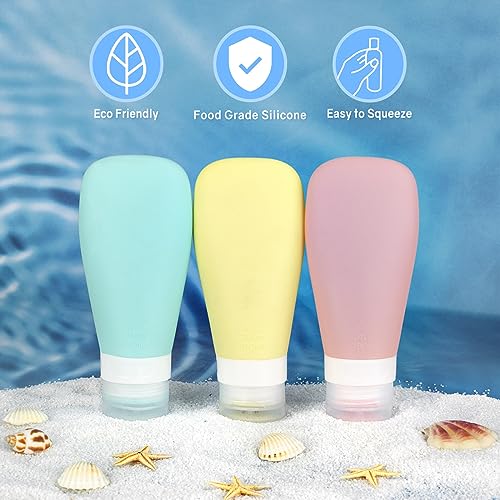 Silicone Travel Bottles for Toiletries TSA Approved Travel Size Containers Set 3 Pack Portable Leak Proof Refillable Cosmetic Squeeze Bottles Shampoo Hair Conditioner Body Lotion Bath Shower Gel