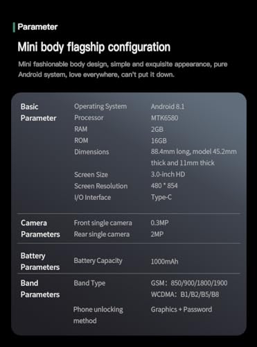 Small Size Cellphone SOYES S23 Pro 3G Mini Smartphone 2GB RAM 16GB ROM Android 8.1 Touch Screen Creative Gift for Kid 3.0Inch Small Mobile Phone (Green)
