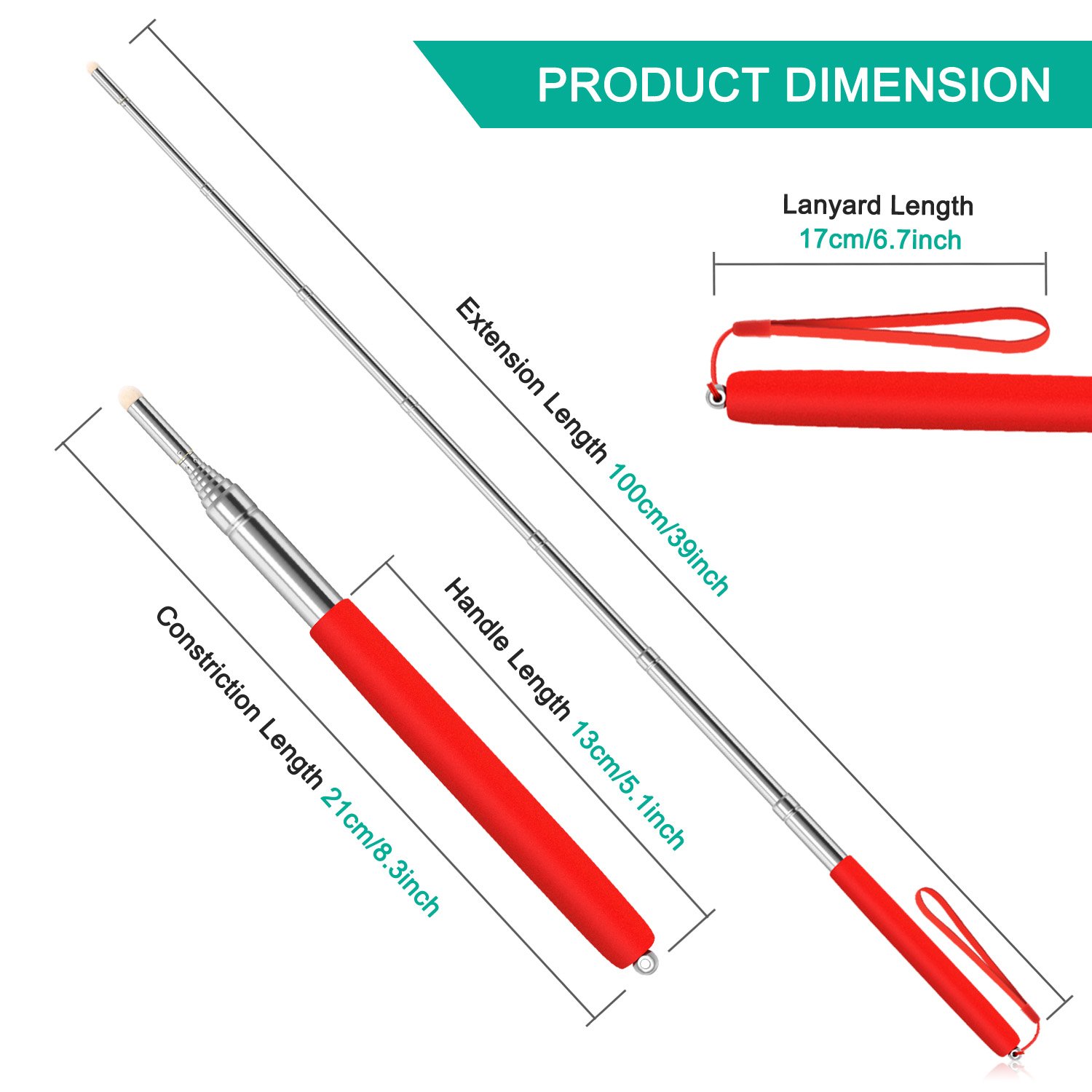 Alcoon 3 Pack Telescopic Teachers Pointer Retractable Handheld Presenter Extendable Classroom Whiteboard Pointer with Lanyard for Teachers, Coach, Presenter, Extends to 39 Inch (Black, Red, Blue)