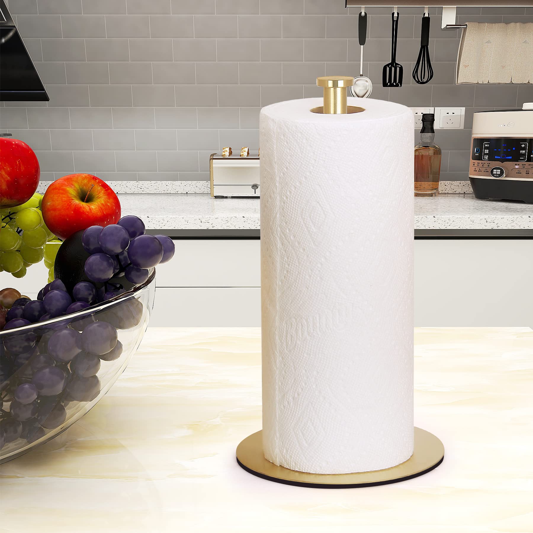 Gold Paper Towel Holder Countertop, OBODING, Kitchen Paper Towel Holder Stand for Kitchen and Bathroom Organization and Storage, Paper Towel Holders for Standard and Large Size Rolls (Gold)