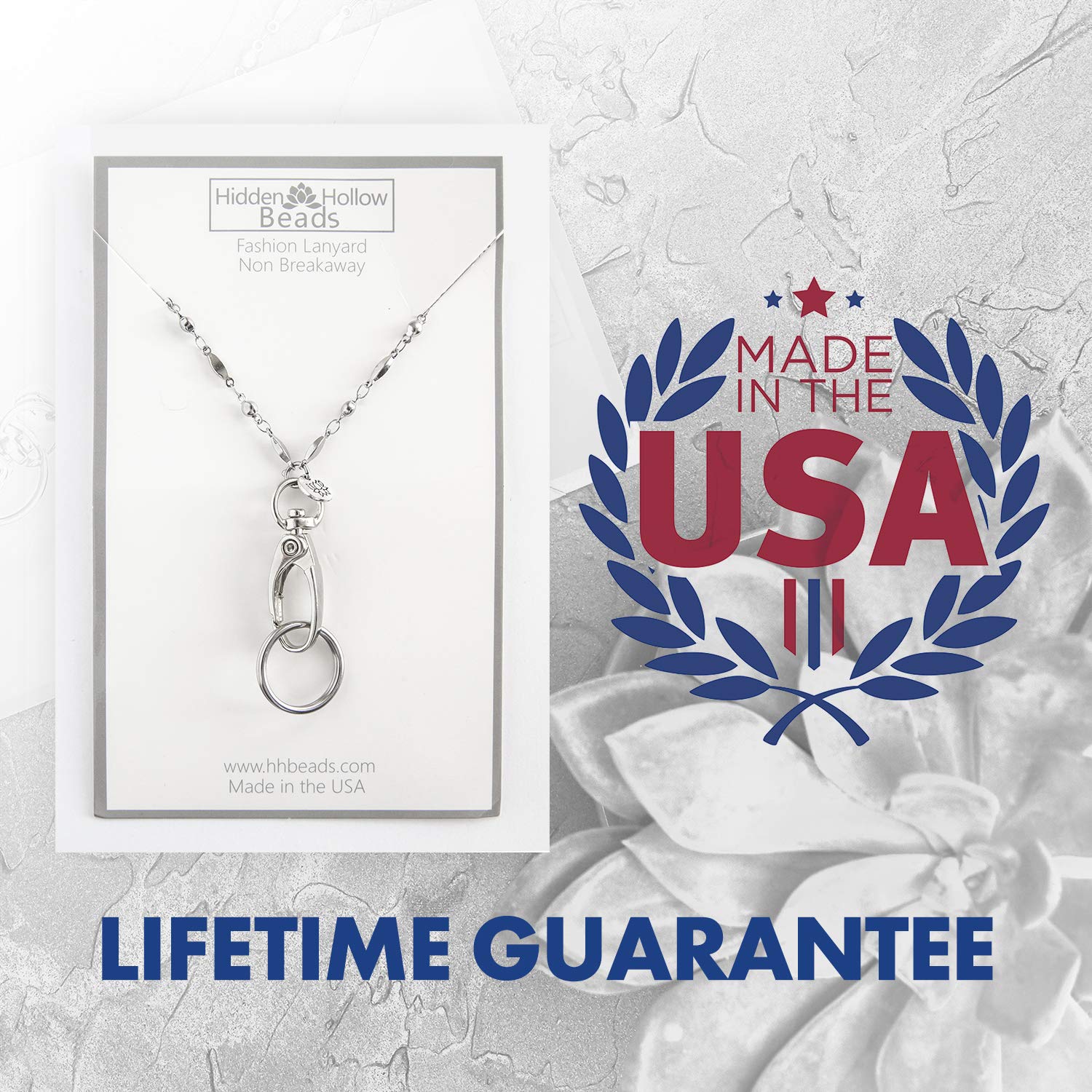 Stainless Steel Chain Women's Lanyard, Stronger, Made in USA, Badge Holder 34 inches, - Stainless Steel - Non Breakaway