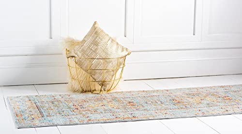 Unique Loom Austin Collection Area Rug - Tremolo (Runner 4' 0" x 10' 0", Light Blue/ Cream)
