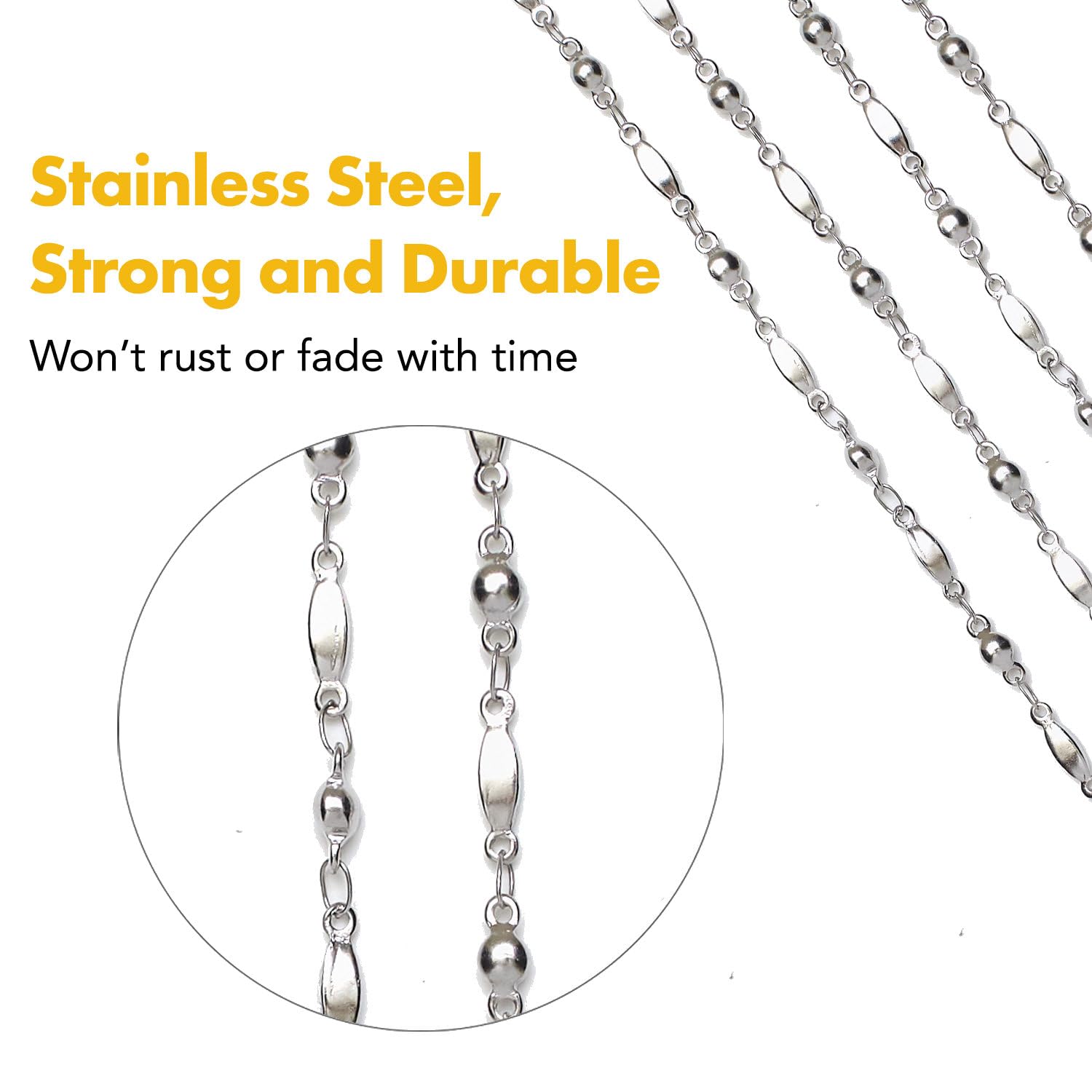 Stainless Steel Chain Women's Lanyard, Stronger, Made in USA, Badge Holder 34 inches, - Stainless Steel - Non Breakaway
