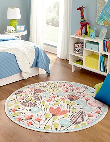 Unique Loom Whimsy Collection Area Rug (Round 5' 3" x 5' 3", Ivory/ Black)