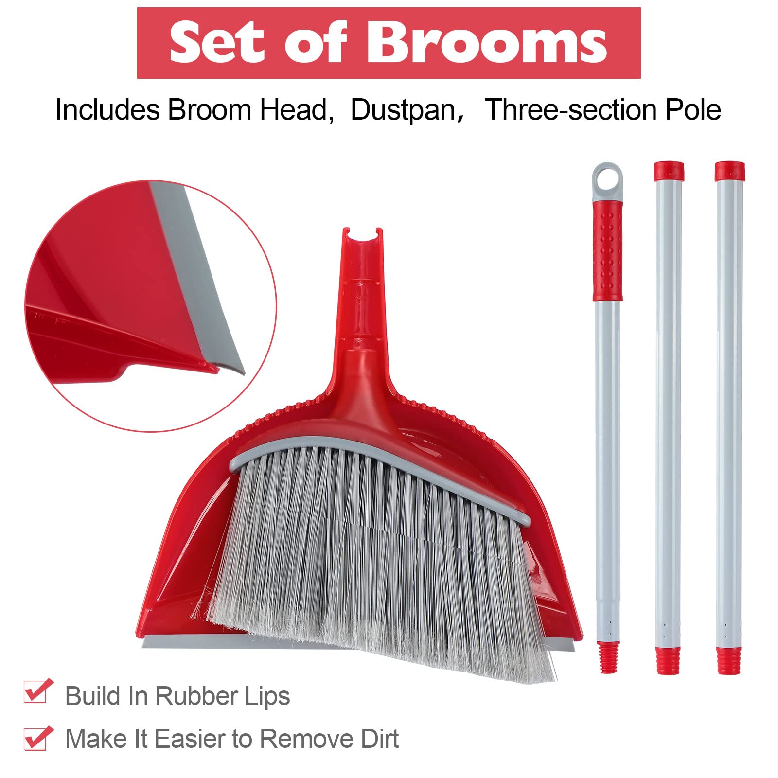 Meanplan 4 Pcs Angle Broom and Dustpan Combo Set for School Classroom 54'' Outdoor Indoor Cleaning Broom Commercial Broom with Step-on Dustpan for Home Kitchen Office Floor Dirt Dust Hair Cleaning