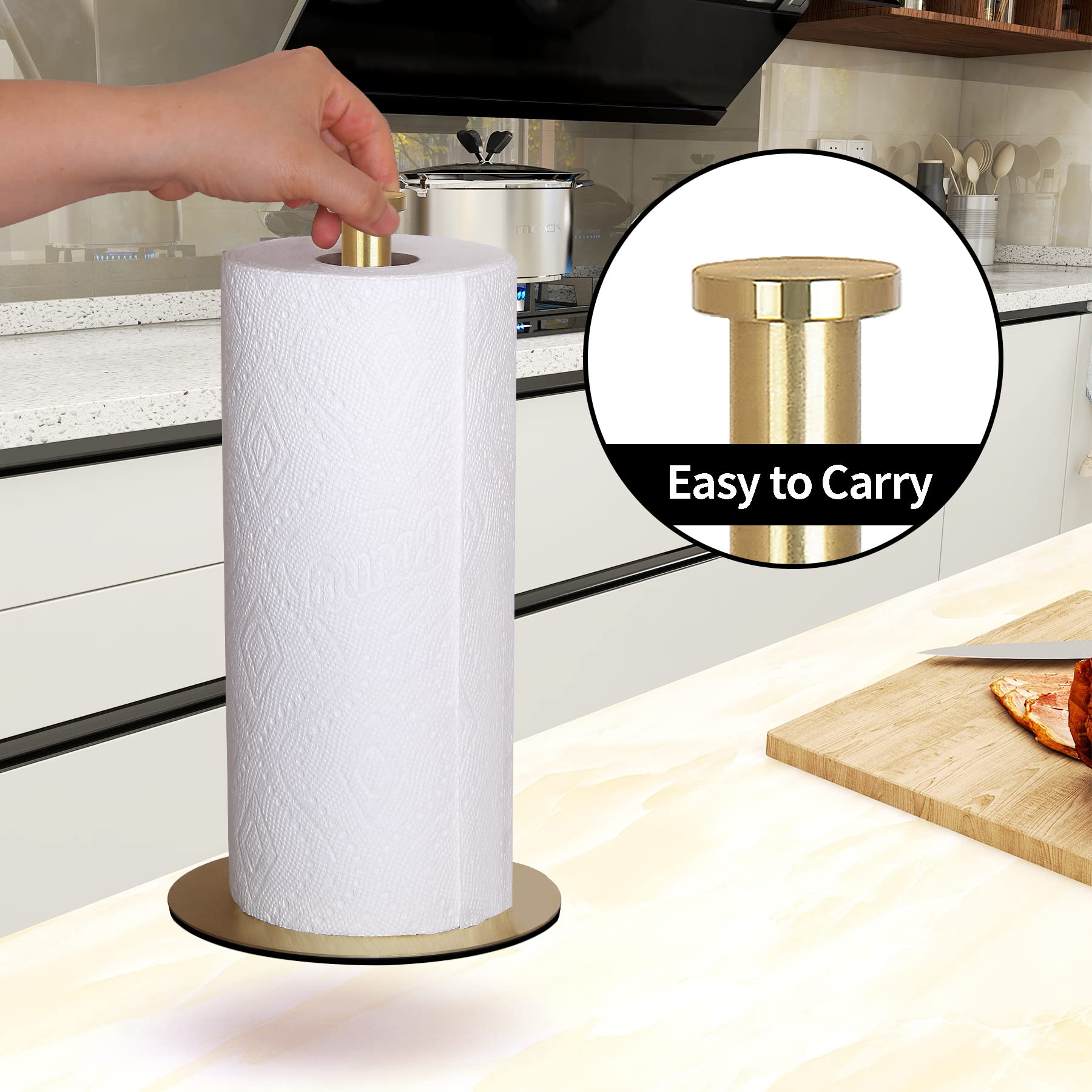 Gold Paper Towel Holder Countertop, OBODING, Kitchen Paper Towel Holder Stand for Kitchen and Bathroom Organization and Storage, Paper Towel Holders for Standard and Large Size Rolls (Gold)