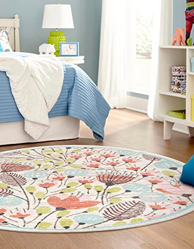 Unique Loom Whimsy Collection Area Rug (Round 5' 3" x 5' 3", Ivory/ Black)