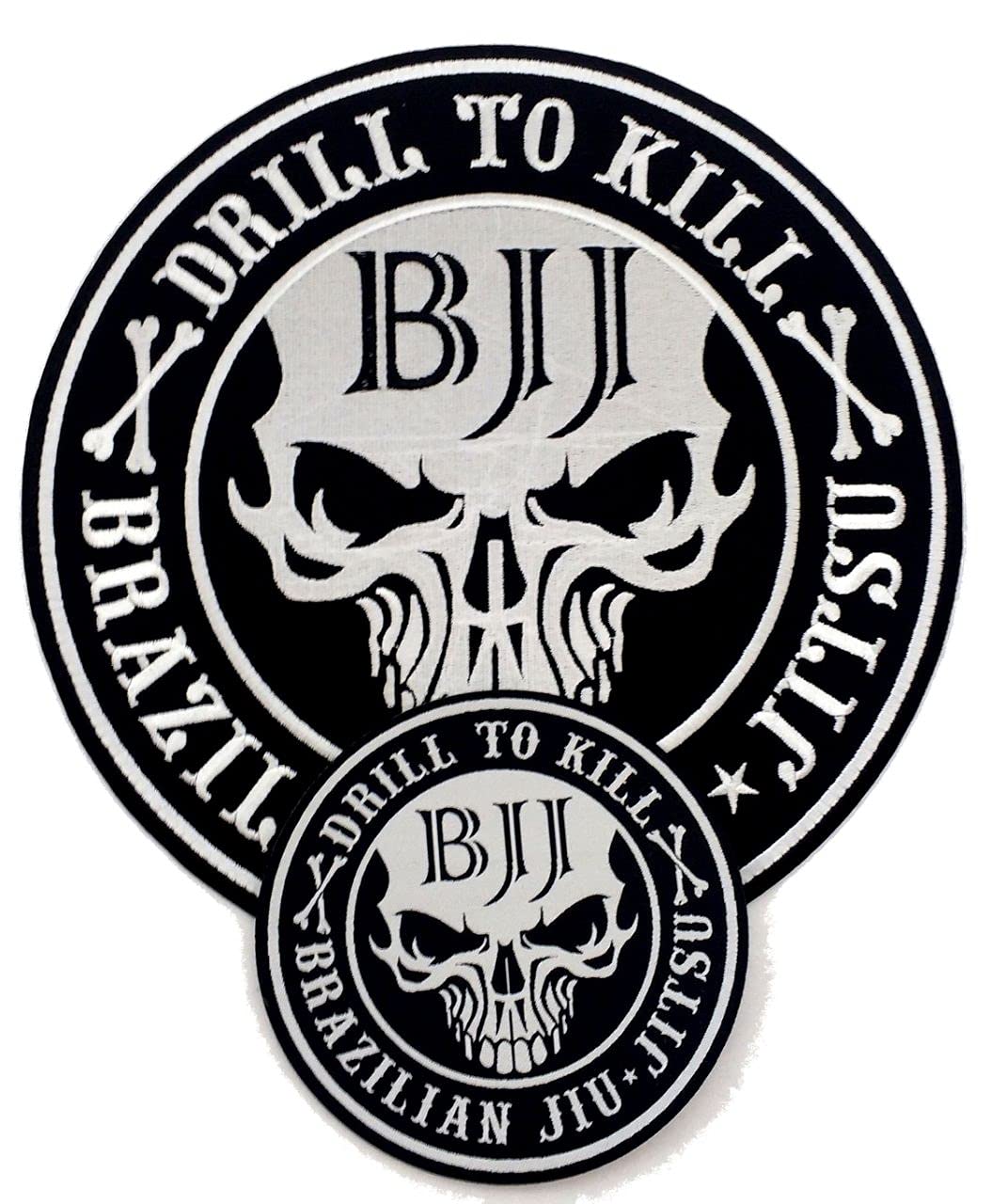 Gi Store Rocks! BJJ Patches Set of Two Drill to Kill 4.7 and 9.8 inches sew on Jiu Jitsu GIS Patch Design for - Womens Gi Gifts Him, GS-0011224
