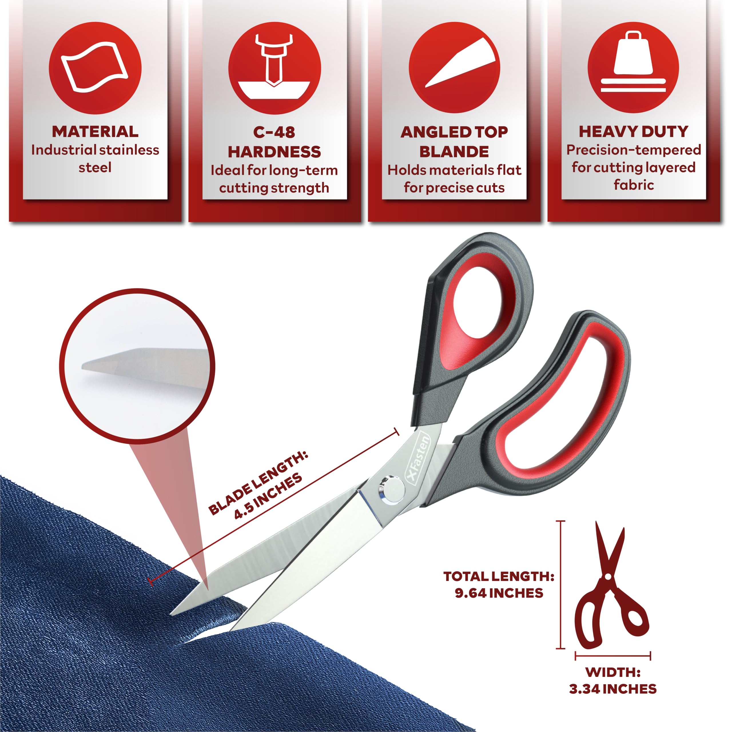 XFasten Heavy-Duty Professional Tailor Scissors, 9.5-Inch Heavy Duty Ultra-sharp Dressmakerās Scissors Shears for Fabric Cutting | Sewing scissors for Fabric