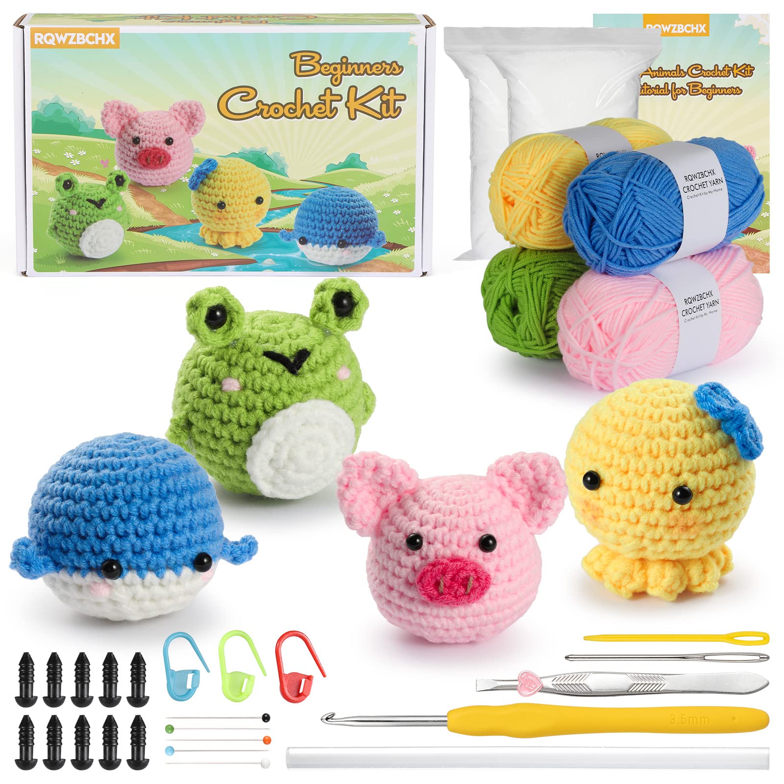RQWZBCHX Animals Beginners Crochet Kits - Crochet Set for Starters Adult Kids with Step-by-Step Video Tutorials and Enough Yarns, Hook, Accessories