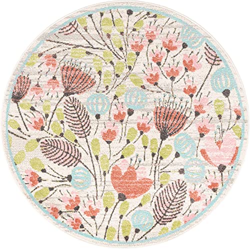 Unique Loom Whimsy Collection Area Rug (Round 5' 3" x 5' 3", Ivory/ Black)