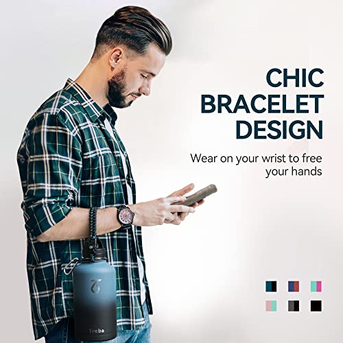 Trebo Water Bottle 64oz with Paracord Handle, Half Gallon Food-grade Double Wall Vacuum Stainless Steel Insulated Jug with Straw Spout Handle Lids, Leakproof Keep Cold & Hot, Ombre: Indigo/Black