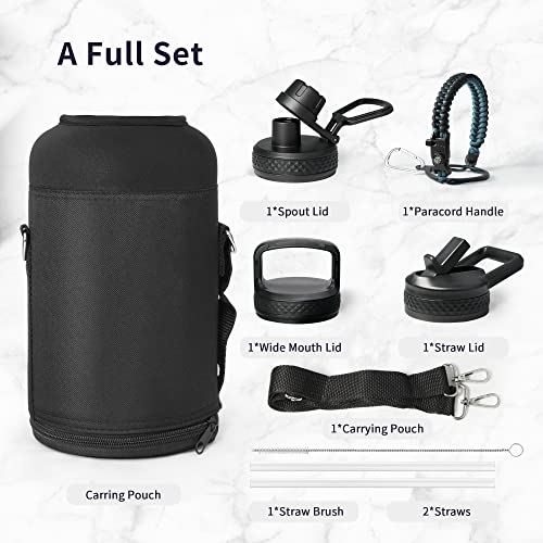 Trebo Water Bottle 64oz with Paracord Handle, Half Gallon Food-grade Double Wall Vacuum Stainless Steel Insulated Jug with Straw Spout Handle Lids, Leakproof Keep Cold & Hot, Ombre: Indigo/Black