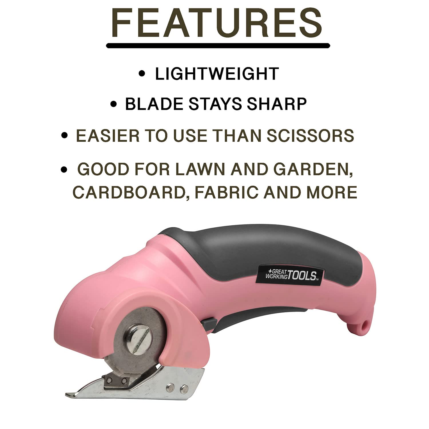GREAT WORKING TOOLS Electric Scissors Cordless Electric Scissors for Cutting Fabric, Cardboard, Plastic, Electric Rotary Cutter, Pink