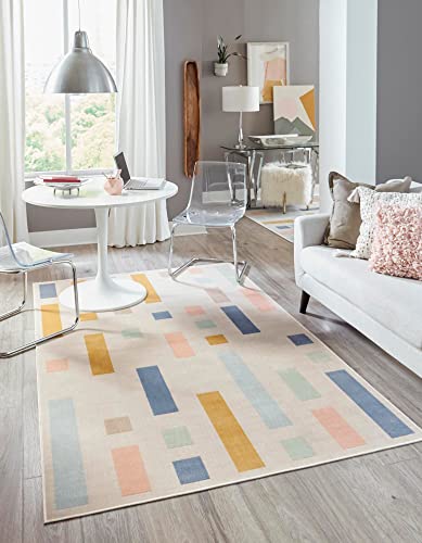 Unique Loom Lotus Collection Modern Geometric Multi/Beige Area Rug (5' 0 x 8' 0)