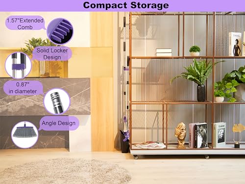 COUPLEP Broom and Dustpan Combo Set for Home Super Long Handle, Upright Standing Dustpan for Home Room Kitchen Office Lobby Outdoor Floor Use (Purple & Black)