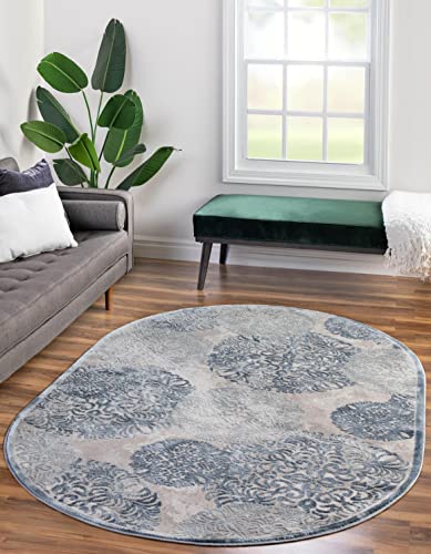 Unique Loom Aberdeen Collection Area Rug - Chatsworth (Oval 4' 0" x 6' 0", Blue/ Beige)