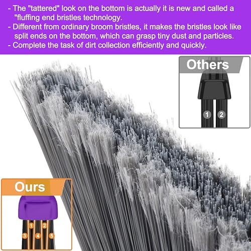COUPLEP Broom and Dustpan Combo Set for Home Super Long Handle, Upright Standing Dustpan for Home Room Kitchen Office Lobby Outdoor Floor Use (Purple & Black)
