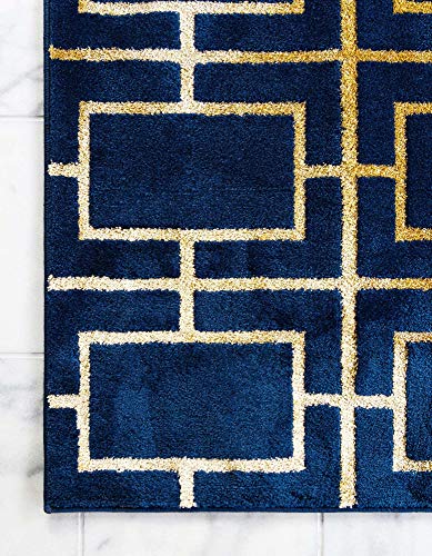 Unique Loom Glam Collection Geometric, Squares, Metallics, Modern, Chic Area Rug, 8 ft x 10 ft, Navy Blue/Gold