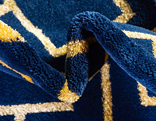 Unique Loom Glam Collection Geometric, Squares, Metallics, Modern, Chic Area Rug, 8 ft x 10 ft, Navy Blue/Gold