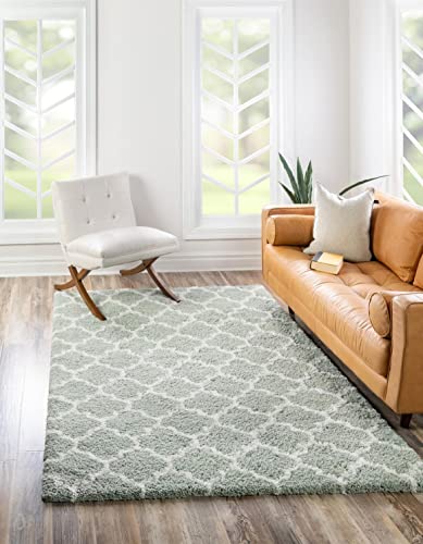 Unique Loom Rabat Shag Collection Area Rug - Marble (9' 10" x 14' 1" Rectangle, White Cyan/Ivory)