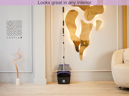 COUPLEP Broom and Dustpan Combo Set for Home Super Long Handle, Upright Standing Dustpan for Home Room Kitchen Office Lobby Outdoor Floor Use (Purple & Black)