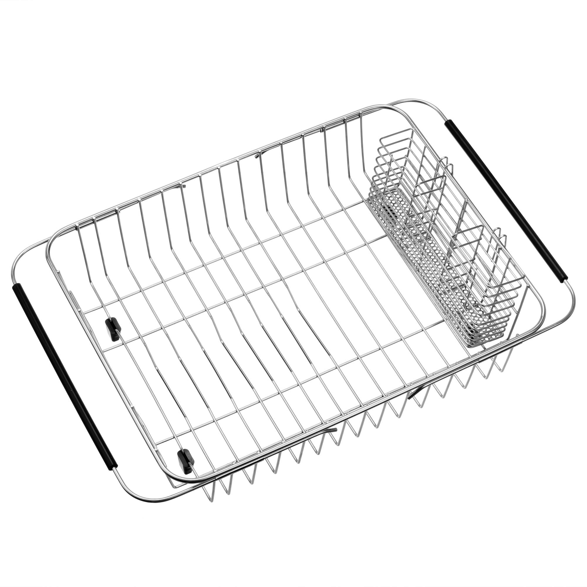 iPEGTOP Expandable Dish Drying Rack with Rustproof Stainless Steel Utensil Cutlery Holder, Over Sink Dish Rack Basket Shelf, Dish Drainer in Sink or On Counter