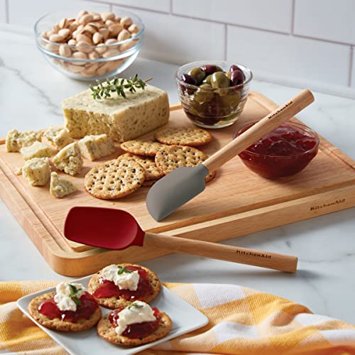 KitchenAid Bamboo Wood Handled Mini Spatula Set with Silicone Head, Set of 2, Empire Red/Gray