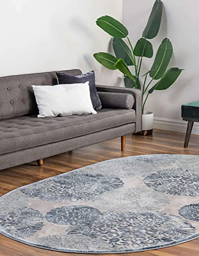 Unique Loom Aberdeen Collection Area Rug - Chatsworth (Oval 4' 0" x 6' 0", Blue/ Beige)