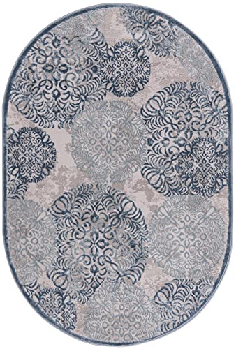 Unique Loom Aberdeen Collection Area Rug - Chatsworth (Oval 4' 0" x 6' 0", Blue/ Beige)