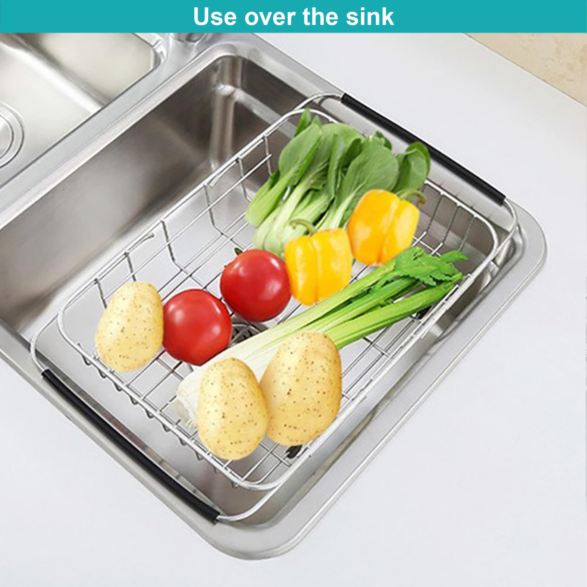 iPEGTOP Expandable Dish Drying Rack with Rustproof Stainless Steel Utensil Cutlery Holder, Over Sink Dish Rack Basket Shelf, Dish Drainer in Sink or On Counter