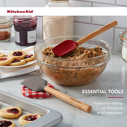 KitchenAid Bamboo Wood Handled Mini Spatula Set with Silicone Head, Set of 2, Empire Red/Gray
