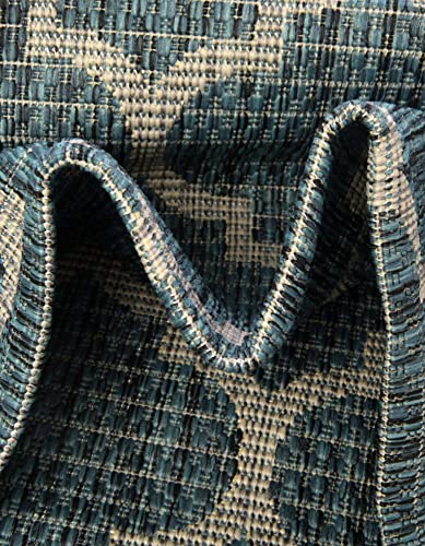 Unique Loom Outdoor Trellis Collection Area Rug - Trellis (Round 10' 8" x 10' 8", Teal/ Gray)