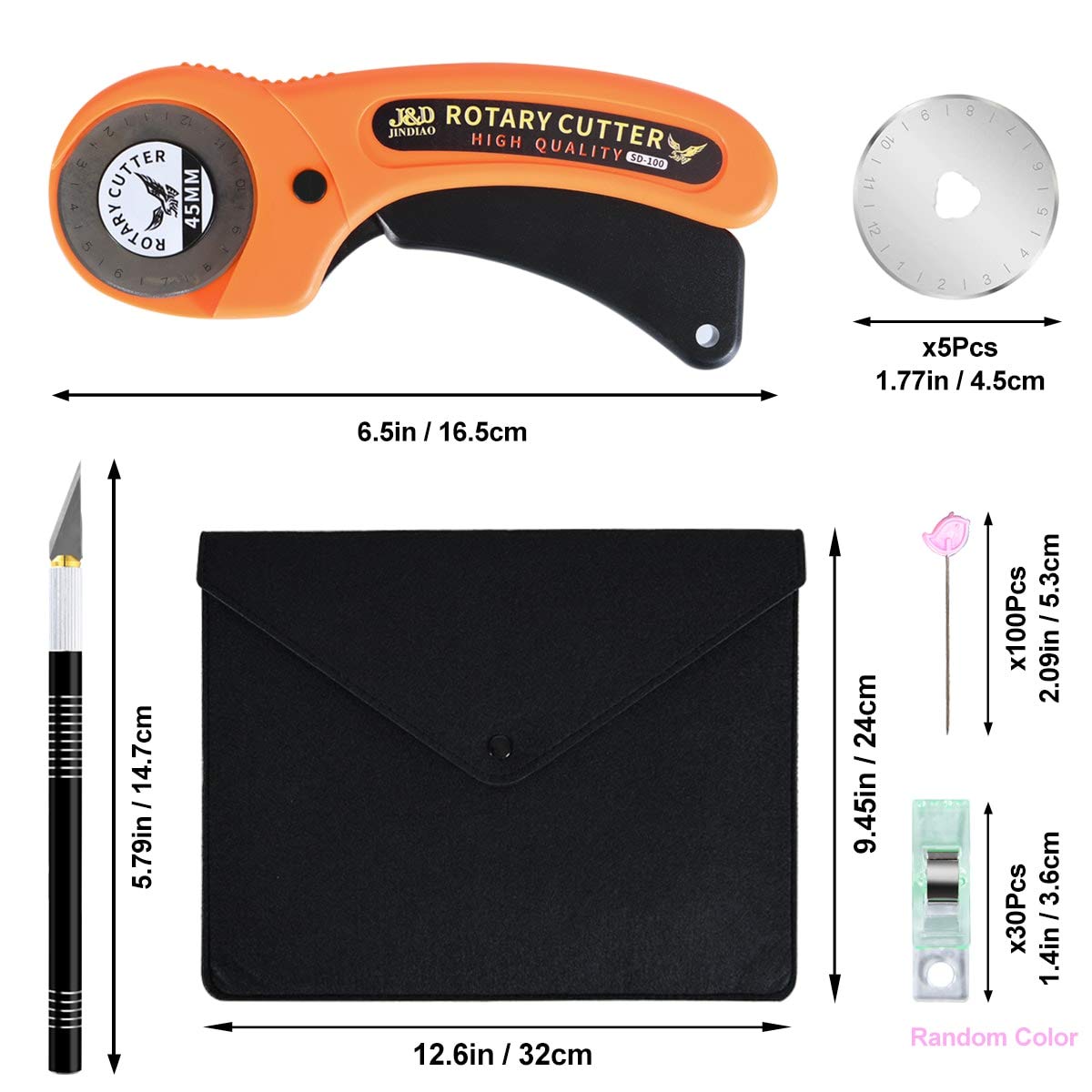 146 Pcs Rotary Cutter Set for Fabric,45mm Rotary Cutter Tool Kit with Cutting Mat,Tape Measure,Carving Knife,Storage Bag,Replacement Cutter Blades,Rotary Cutter Kit for Sewing and Quilting