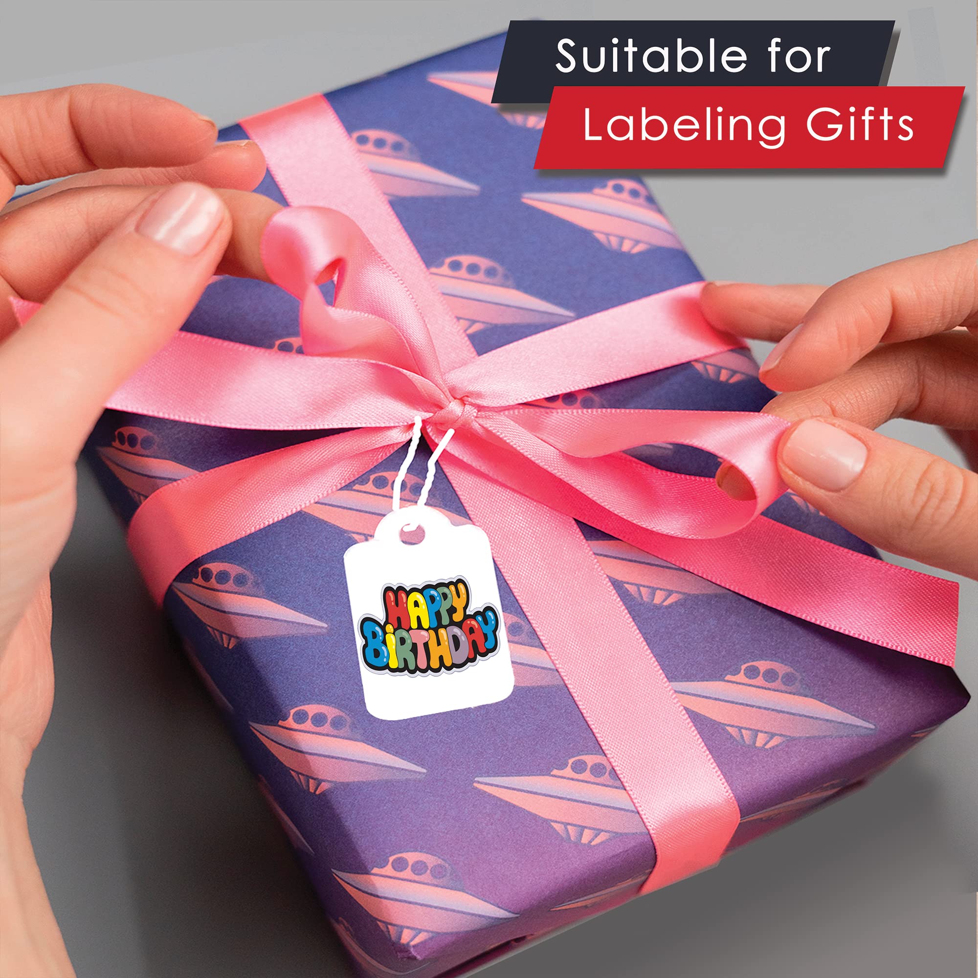 Price Tags with String (100 Pack, White) 1.75x1.09 Inch β Lightweight Quality Card Stock Material β Strings Tags to Label Parcels, Gifts, Clothing & All Kind of Events