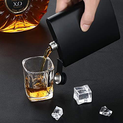 GADIEDIE Flasks 2Pcs Hip Flasks for Liquor for Men 8Oz Matte Black Stainless Steel Leakproof and Funnel,with Never-Lose Metal Cap, Drinking Flasks for Wedding Party Gift Outdoor Activities