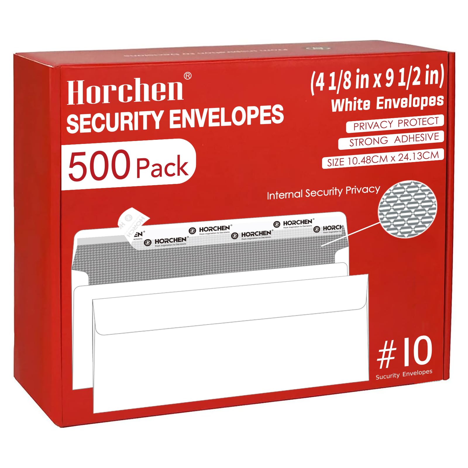 500 Count #10 Security Envelopes,Peel & Seal Windowless Bussiness Envelopes,Security Tint Pattern for Mailing of Checks, Invoices, Documents - 4 1/8 x 9 1/2 Inch - White，Horchen