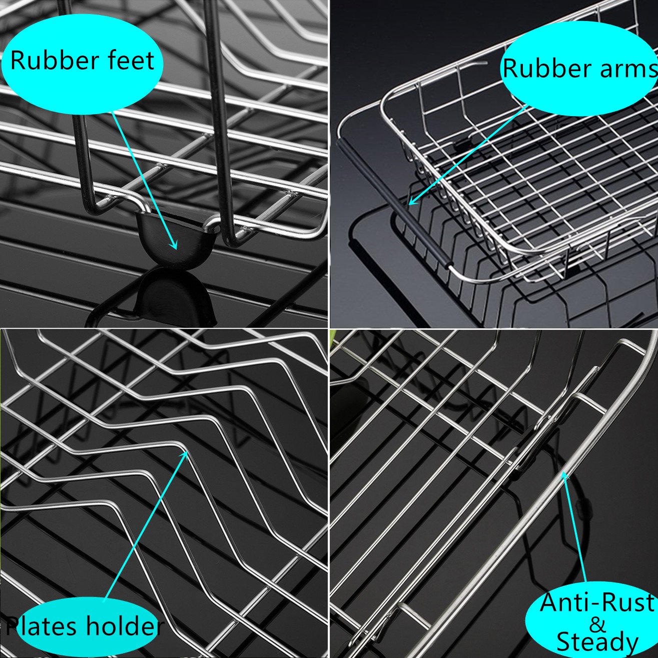 iPEGTOP Expandable Dish Drying Rack with Rustproof Stainless Steel Utensil Cutlery Holder, Over Sink Dish Rack Basket Shelf, Dish Drainer in Sink or On Counter