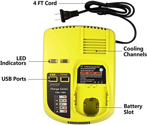 2 Pack 3.6Ah 18V P102 Battery Replacement for Ryobi 18v Battery and Charger Combo Replace for Ryobi 18 Volt Battery & P117 Charger Charging Station Compatibe with Ryobi 18volt Drills Starter Kit