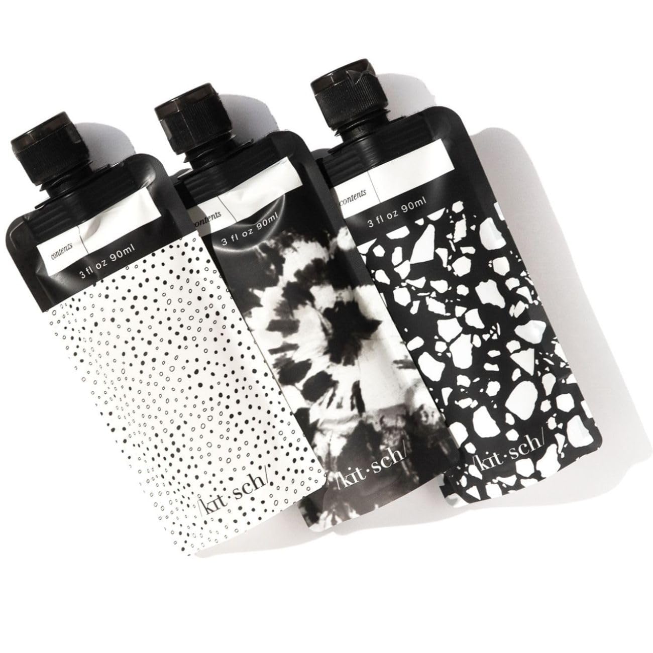 Kitsch Travel Bottles for Toiletries, TSA Approved 3oz Travel Size Containers, BPA Free Leak Proof Refillable Liquid Squeeze Travel Pouches for Shampoo Conditioner, Flat Travel Tubes for Lotion 3 Pack