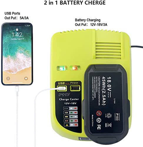 2 Pack 3.6Ah 18V P102 Battery Replacement for Ryobi 18v Battery and Charger Combo Replace for Ryobi 18 Volt Battery & P117 Charger Charging Station Compatibe with Ryobi 18volt Drills Starter Kit