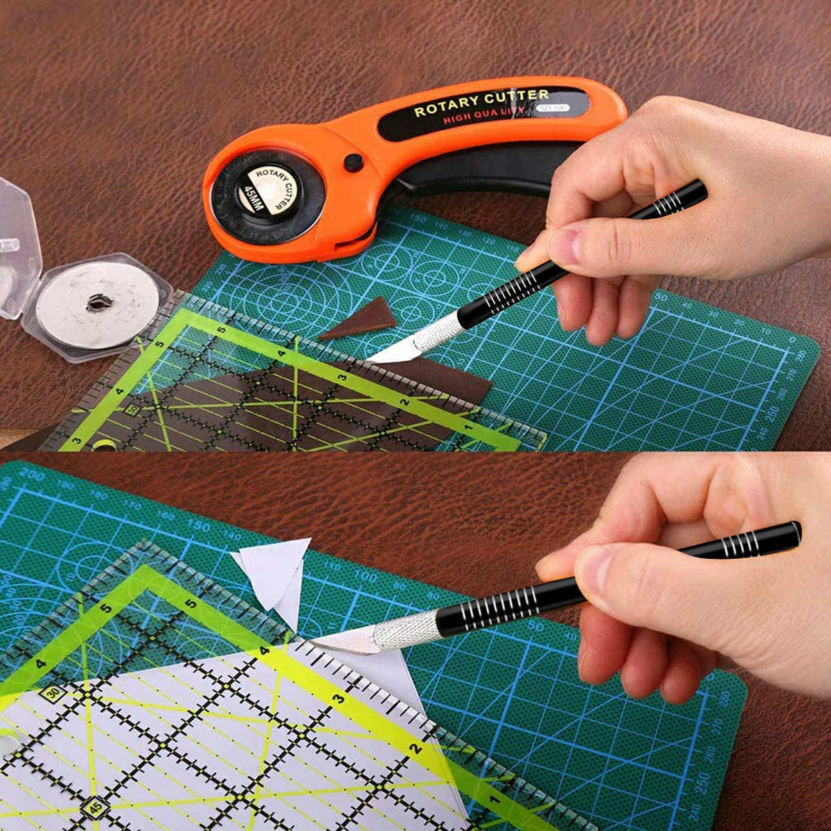 146 Pcs Rotary Cutter Set for Fabric,45mm Rotary Cutter Tool Kit with Cutting Mat,Tape Measure,Carving Knife,Storage Bag,Replacement Cutter Blades,Rotary Cutter Kit for Sewing and Quilting