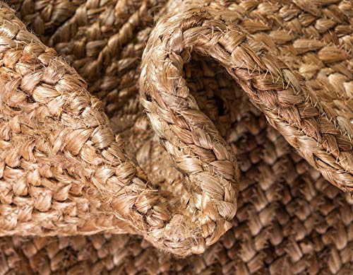 Unique Loom Braided Jute Collection Classic Quality Made Natural Hand Woven with Solid Color Detail Area Rug (8' 0 x 8' 0 Round, Natural/ Navy Blue)