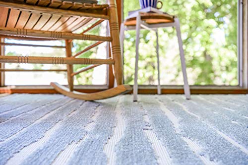 Unique Loom Sabrina Soto Outdoor Collection Geometric, Modern, Vibrant, Striped Carved Area Rug, 9 ft x 12 ft, Light Blue/Ivory