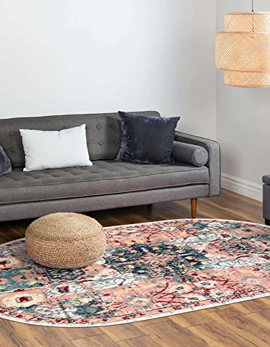 Unique Loom Sumter Collection Area Rug - Aiken (8' x 10' Oval, Pink/Blue)