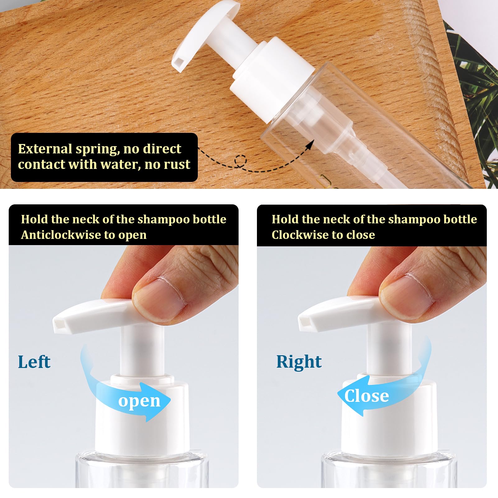 Travel Bottles Plastic Pump Bottle Dispenser Tsa Approved 3.4oz/100ml 4 Pack Travel Refillable Shampoo and Conditioner Bottles Empty Travel Size Bottles for Cosmetic, Lotion, Liquid Soap (Clear)