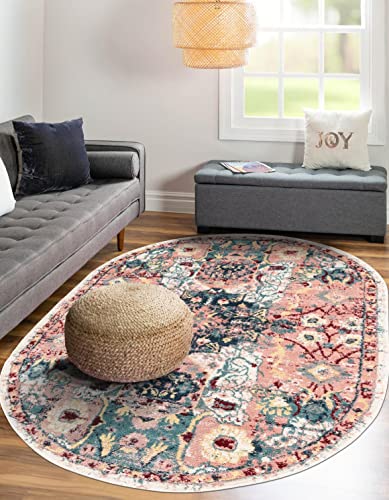 Unique Loom Sumter Collection Area Rug - Aiken (8' x 10' Oval, Pink/Blue)