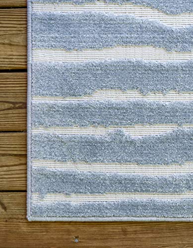 Unique Loom Sabrina Soto Outdoor Collection Geometric, Modern, Vibrant, Striped Carved Area Rug, 9 ft x 12 ft, Light Blue/Ivory